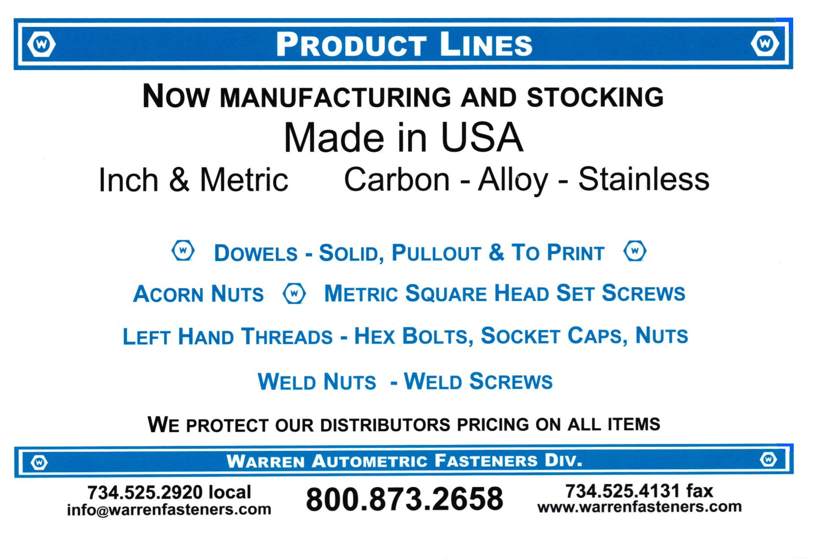 Product Lines – Warren Autometric Fasteners